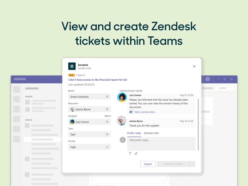 Microsoft Teams for Support App Integration with Zendesk Support